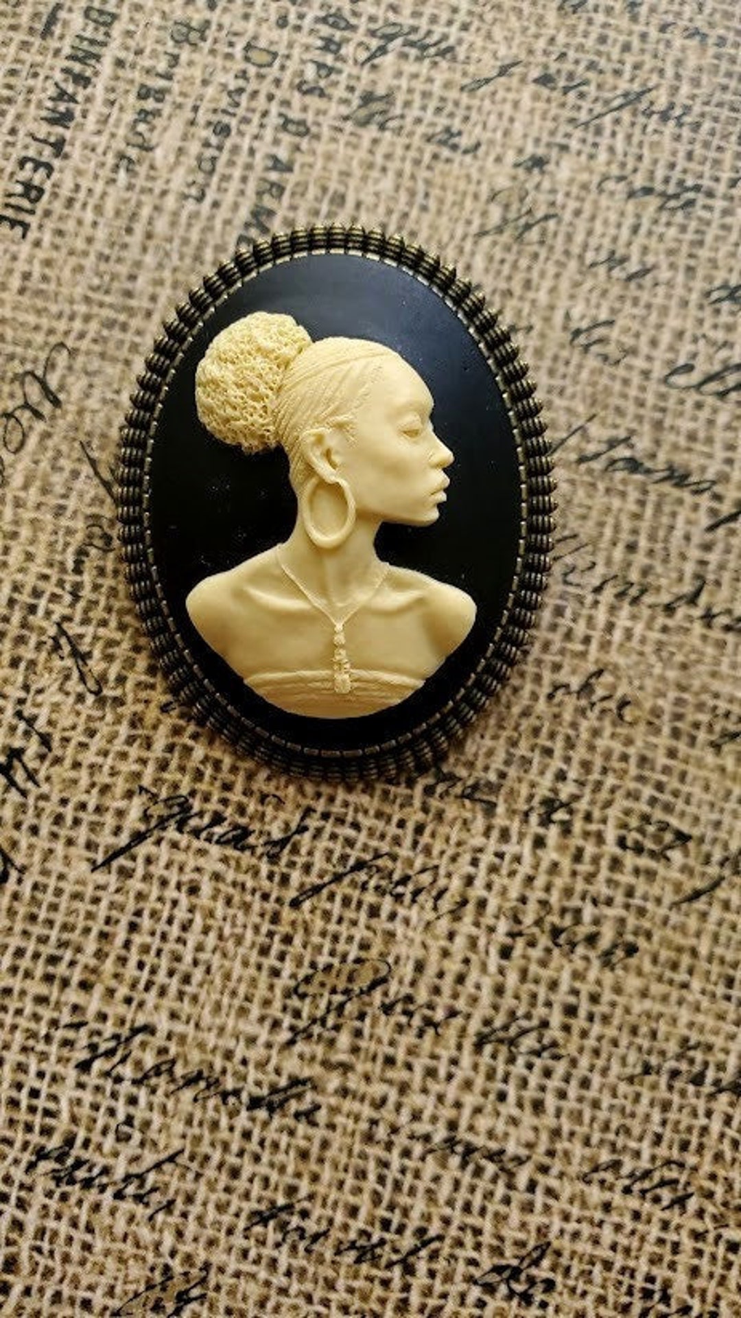 African Lady Cameo Brooch Pin Black Brown Lady Girl Female Tribal ...