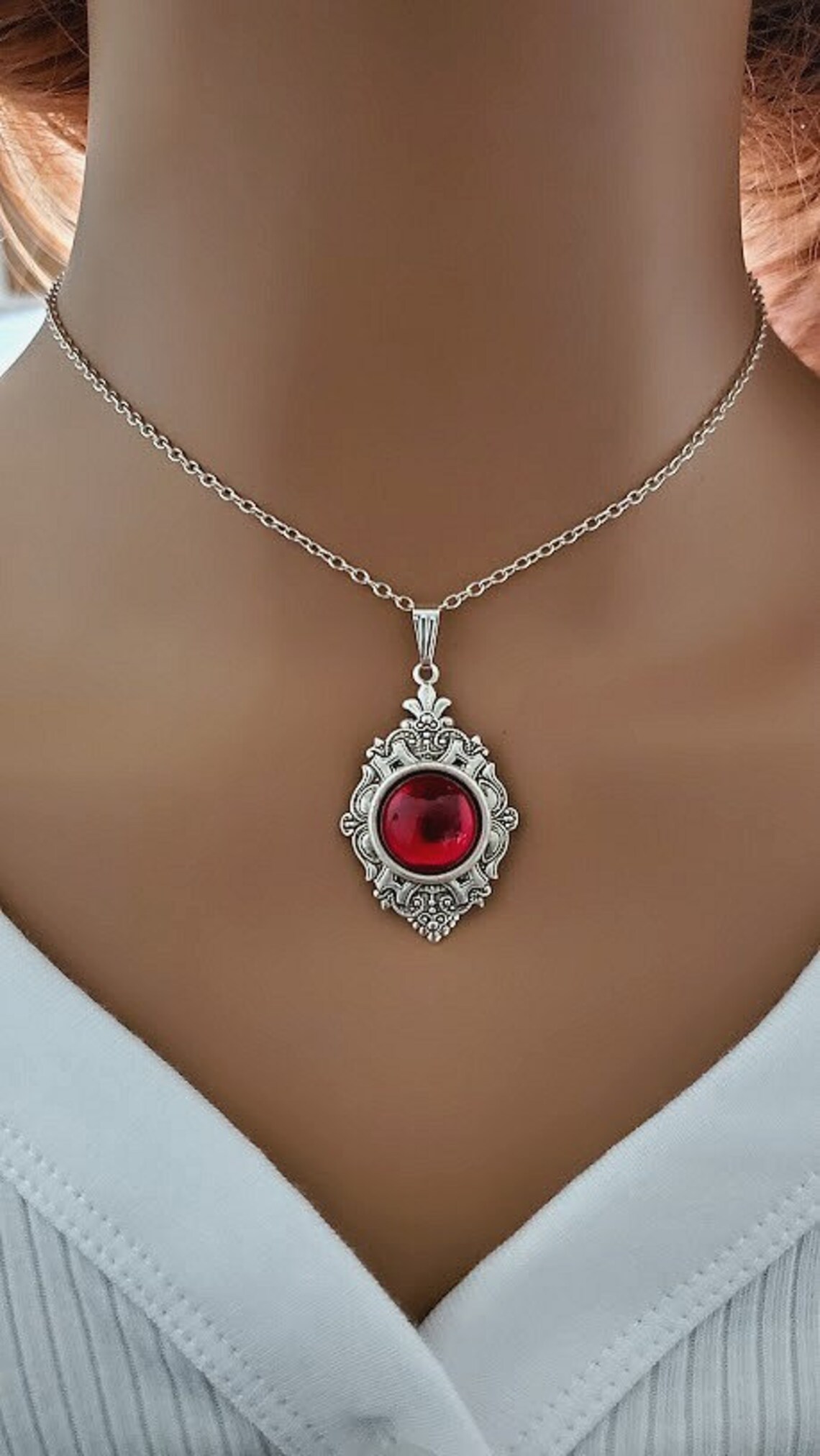 Red Oval Necklace | Ruby Stone Pendant | Silver Jewelry | Red Opal ...