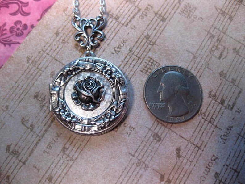 Silver Locket Necklace Photo Locket Pendant Flower Floral | Etsy