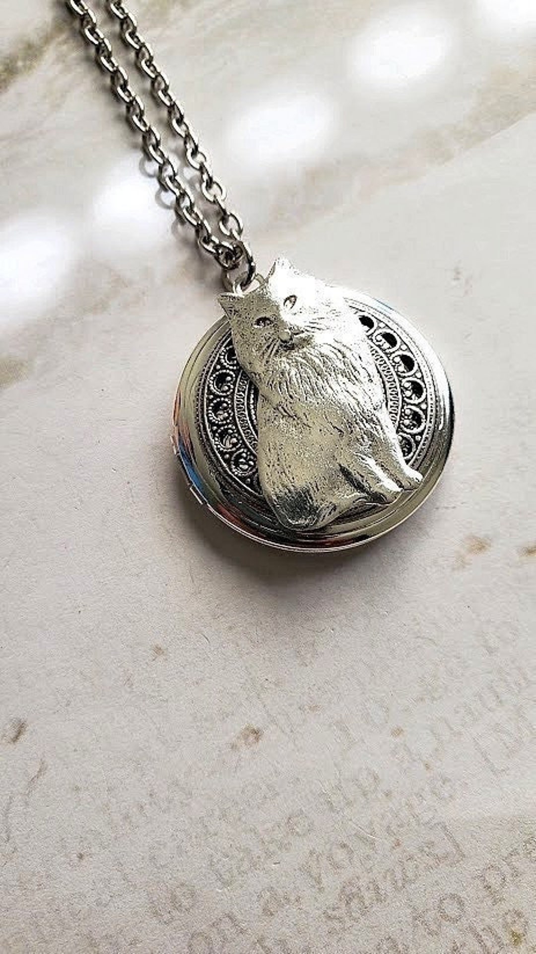 Silver Cat Locket Kitty Cat Necklace Animal Necklace - Etsy
