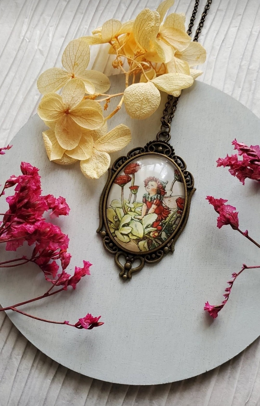 Flower Faerie Pendant Necklace | Fairy Girl Glass Pendant | Fae Cameo ...