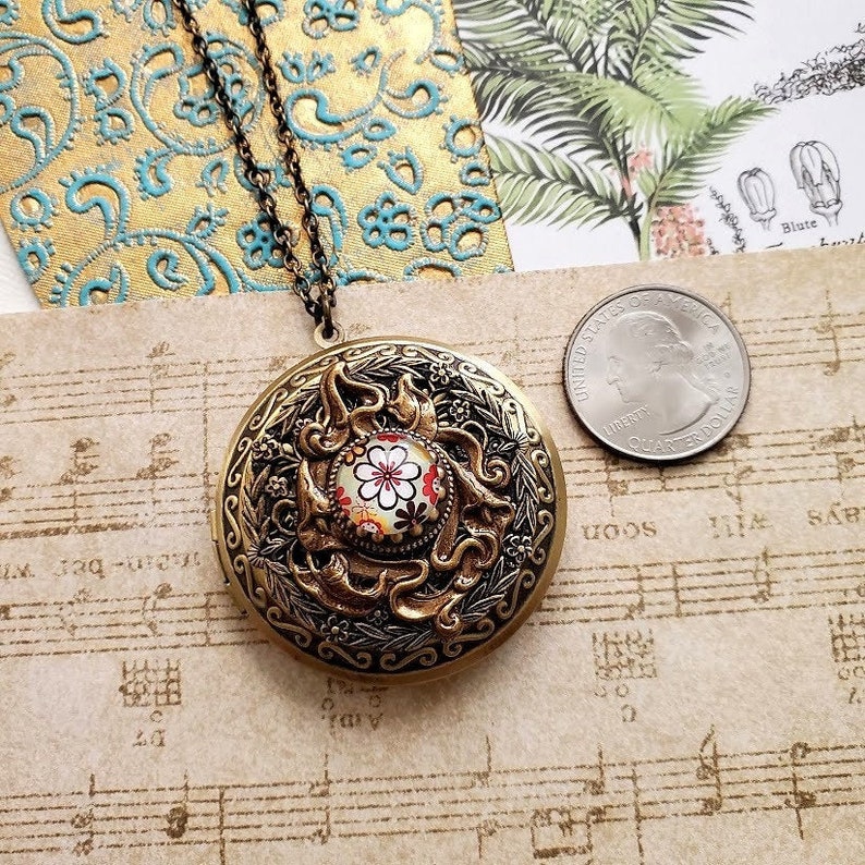 Bohemian Floral Pill Box Locket Necklace Spring Flowers | Etsy