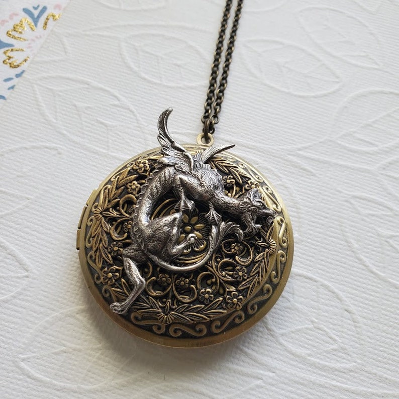Gargoyle Dragon Pill Box Locket Necklace Trinket Purse - Etsy