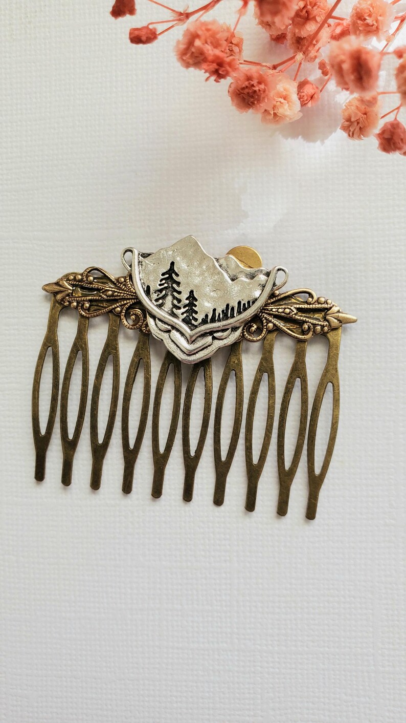 Tree Sun Haircomb | Nature Hair Accessories | Silver Mountain Sunrise ...