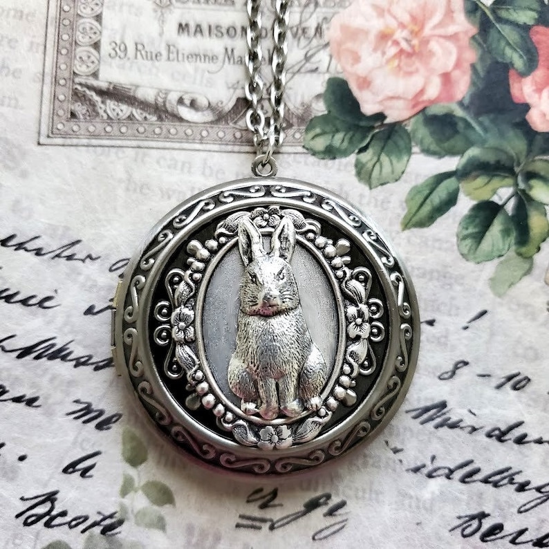 Large Bunny Rabbit Locket Necklace Silver Pill Box - Etsy