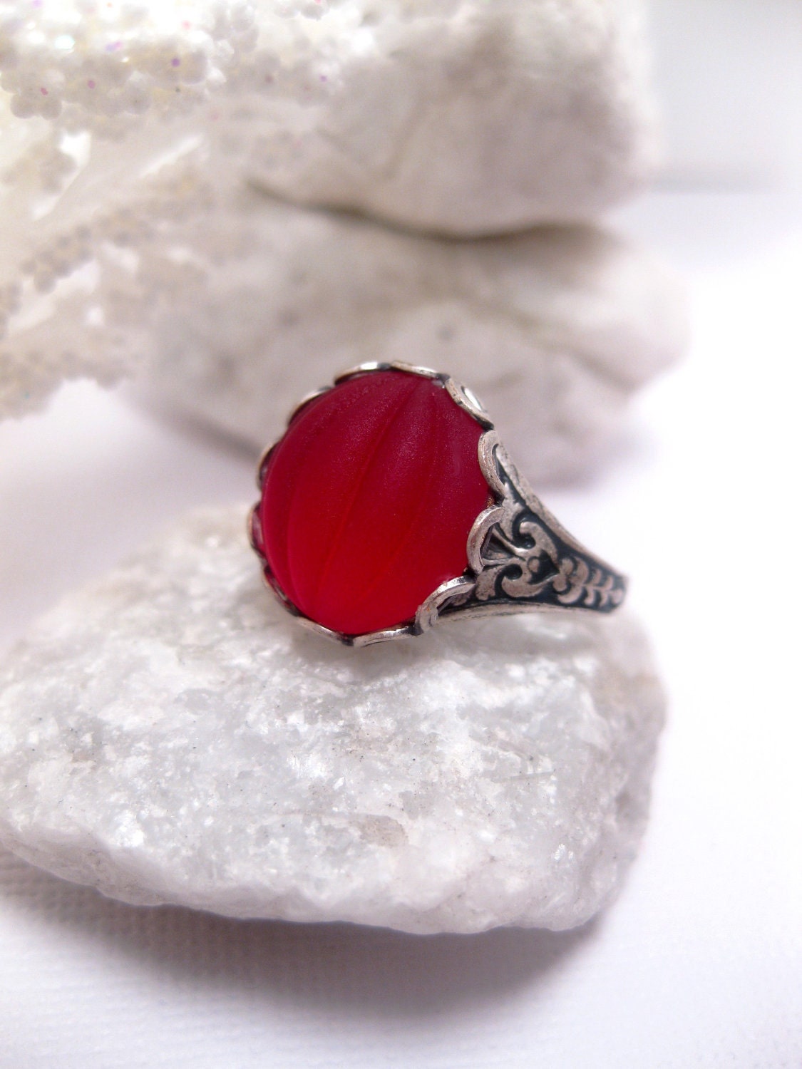 Red Ring - Silver Ring - Melon Ring - Gothic - Medieval - Adjustable - Etsy