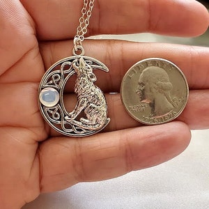 Howling Wolf Necklace | Wolf Moon Pendant | Clear Blue Crystal Jewelry ...