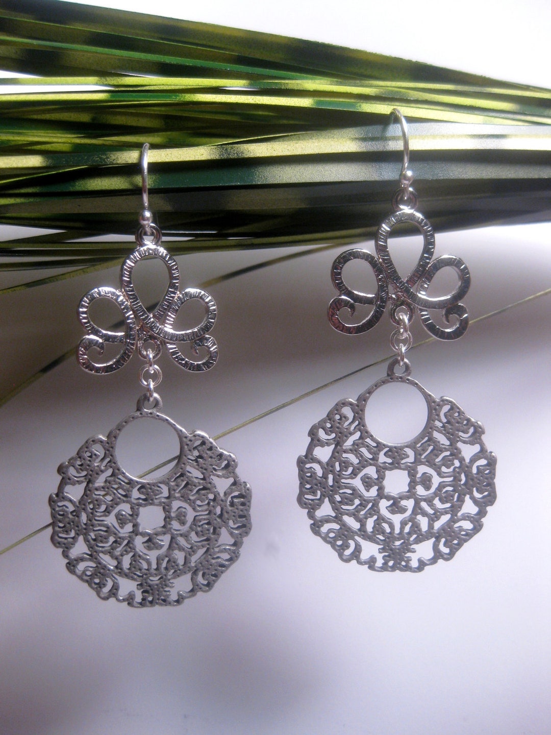 Crown Maze Disk Dangle Earrings With Sterling Silver - Etsy