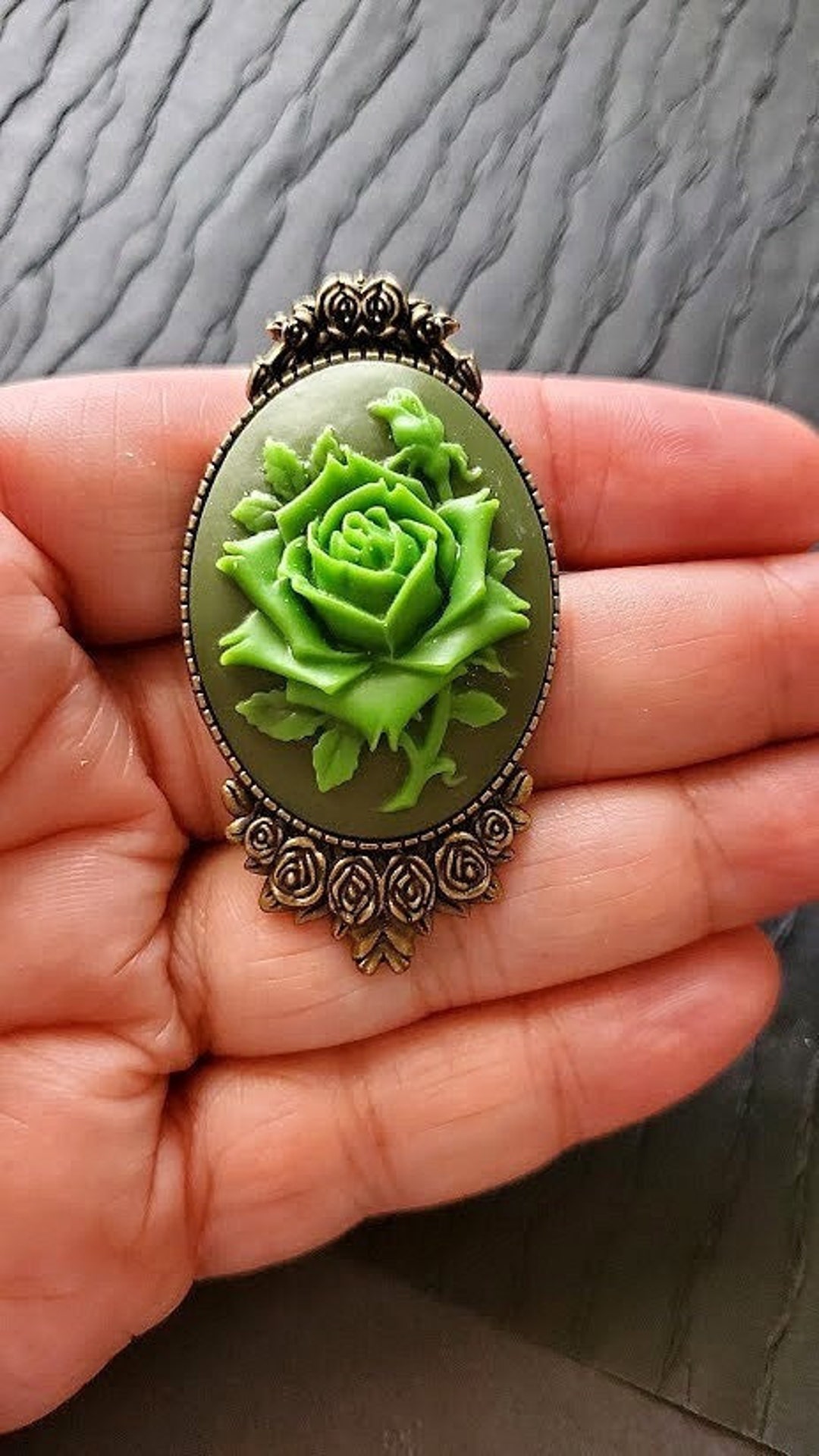 Green Rose Flower Brooch Pin | Grinch Christmas Brooch | Cameo | Holly ...