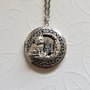 Silver Cat Locket | Kitty Cat Necklace | Pine Tree Jewelry | Sterling ...