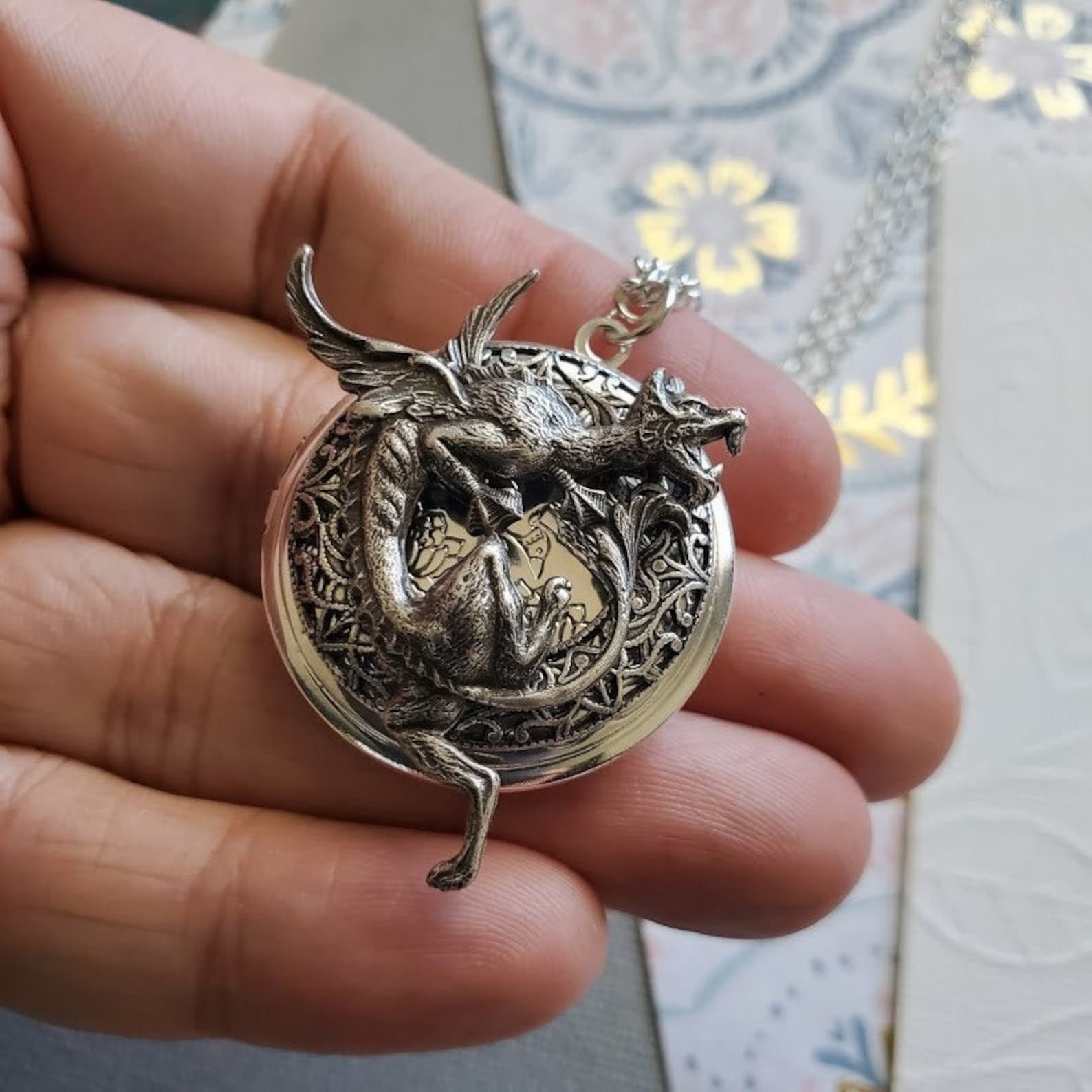 Gargoyle Dragon Locket Necklace Guardian Protection Pendant | Etsy