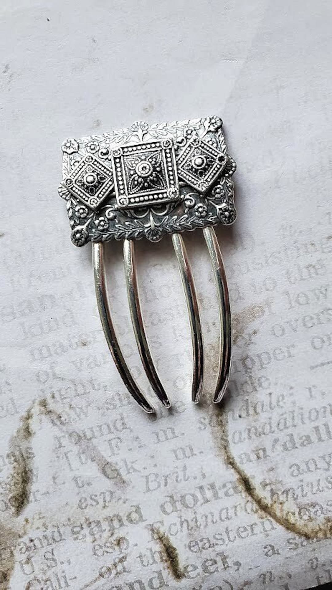 Silver Haircomb | Fancy Art Deco | Vintage Look Long Teeth Hair Comb ...