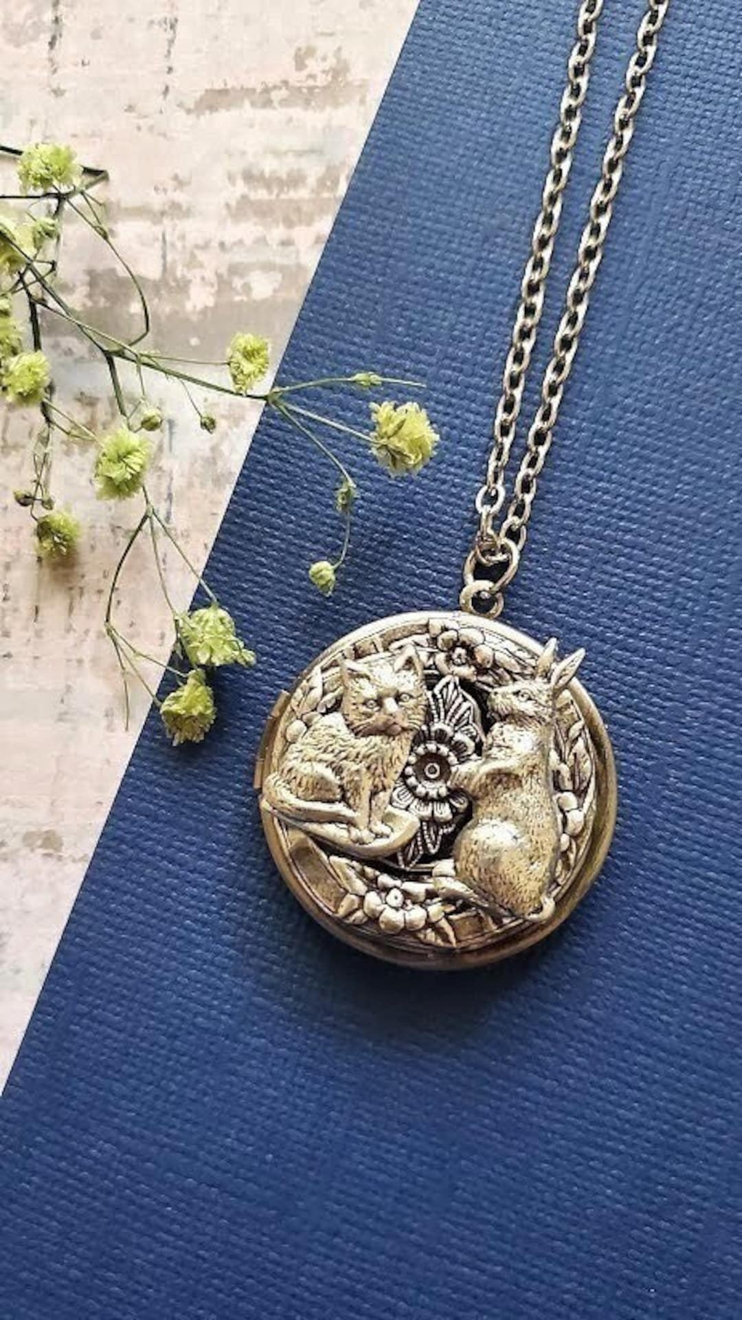 Animal Locket | Bunny and Cat Necklace | Silver Nature Pendant ...