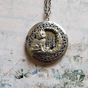Silver Cat Locket | Kitty Cat Necklace | Pine Tree Jewelry | Sterling ...