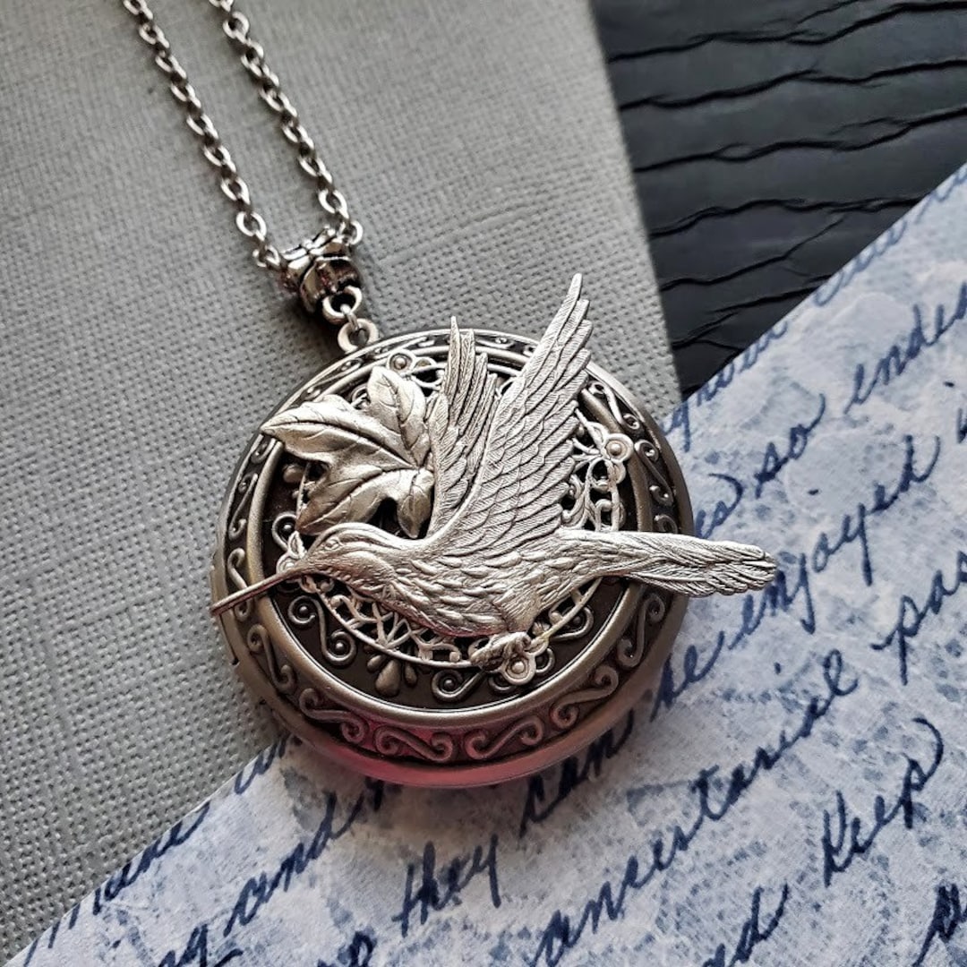 Bird Locket Large Photo Insert Necklace Silver Nature Ornithology ...