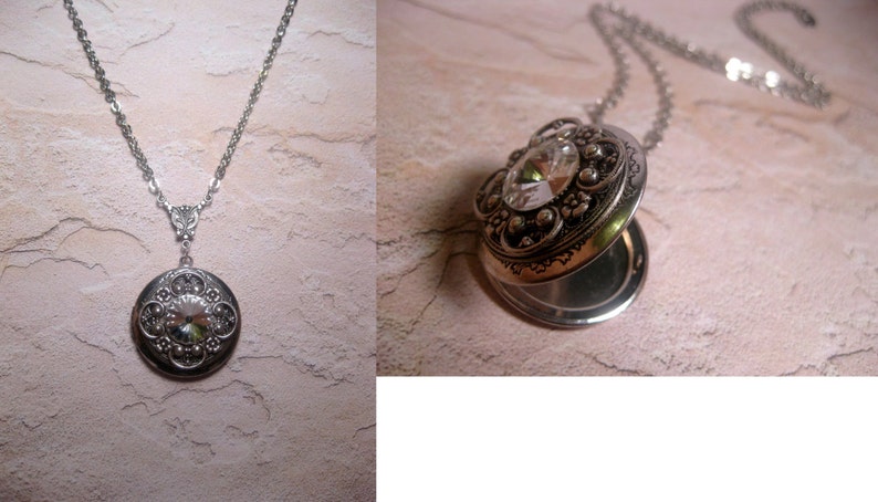 Crystal Necklace - Clear White Crystal Silver Locket - Etsy