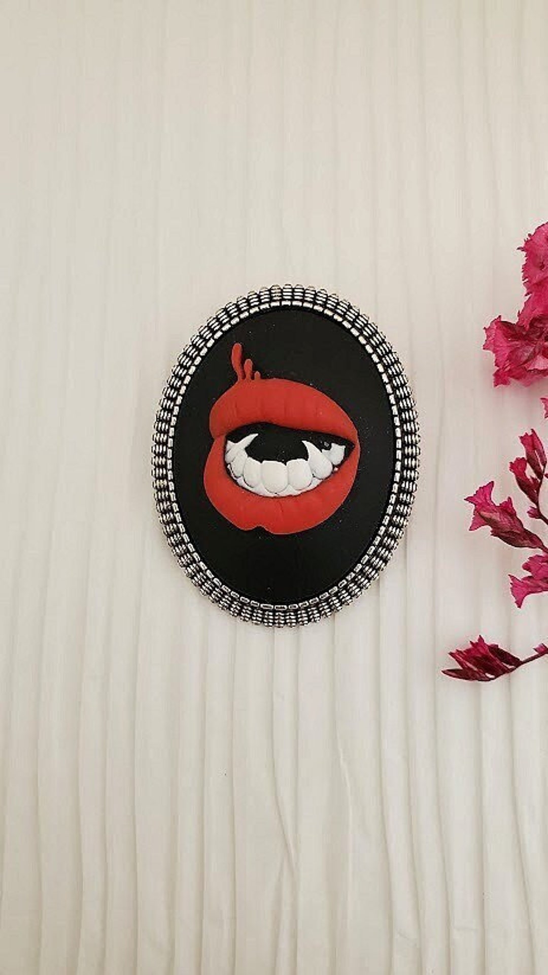 Vampire Lip Brooch Red Blood Monster Mouth Cameo Gothic - Etsy
