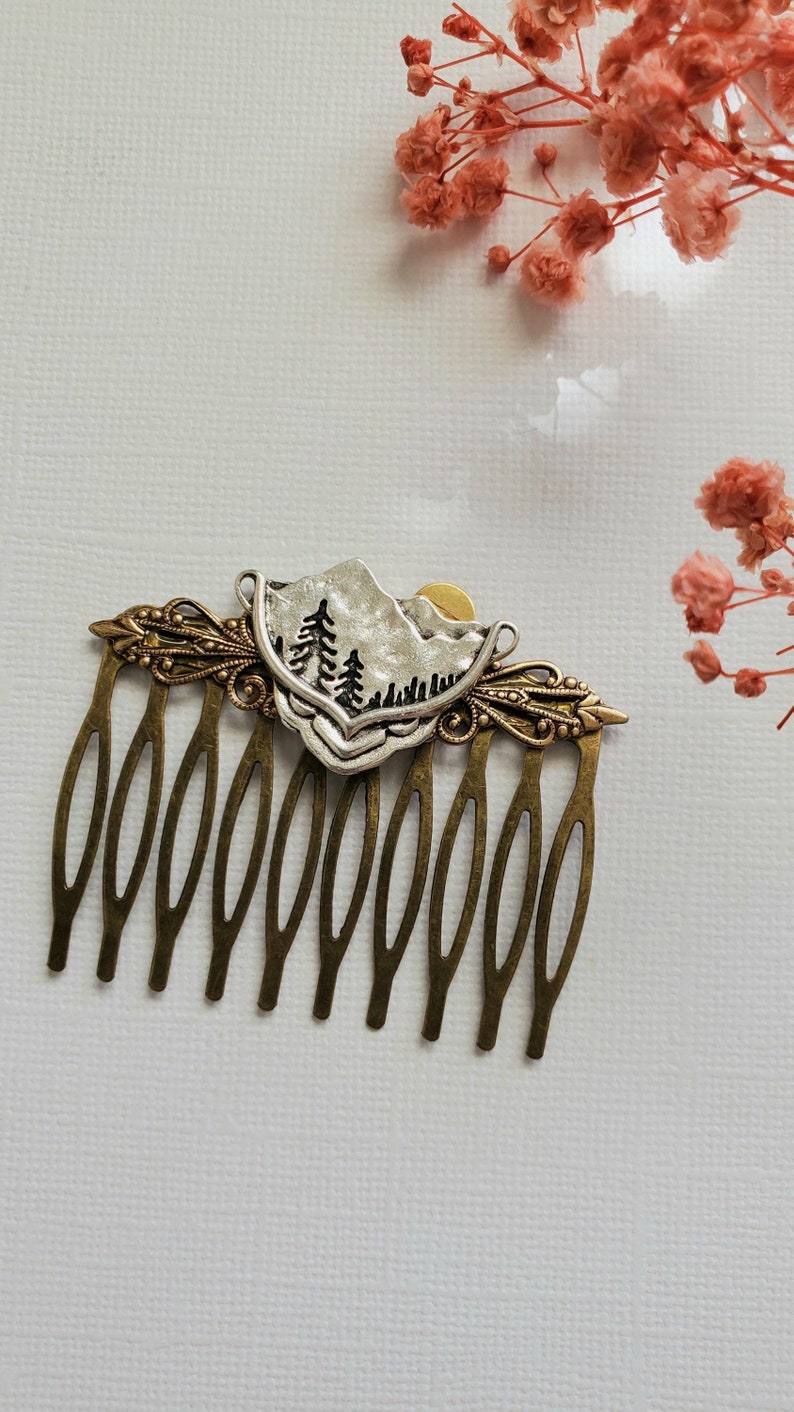 Tree Sun Haircomb | Nature Hair Accessories | Silver Mountain Sunrise ...
