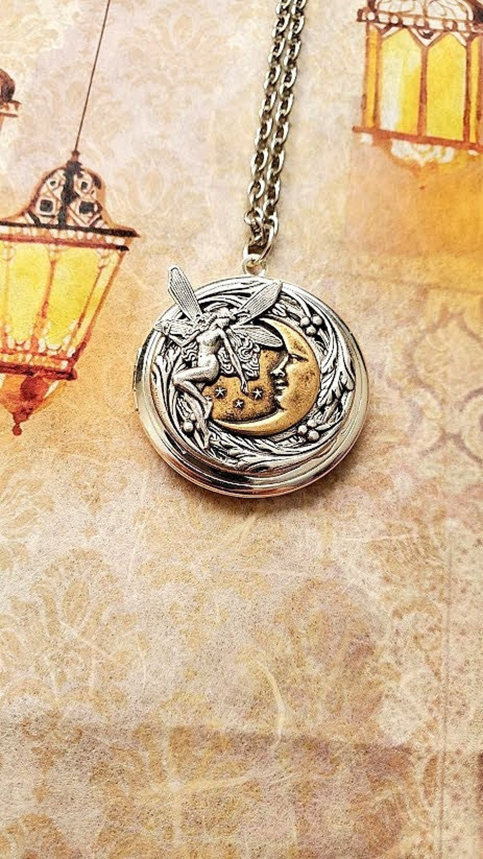 Celestial Silver Fairy Moon Locket Photo Picture Necklace - Etsy