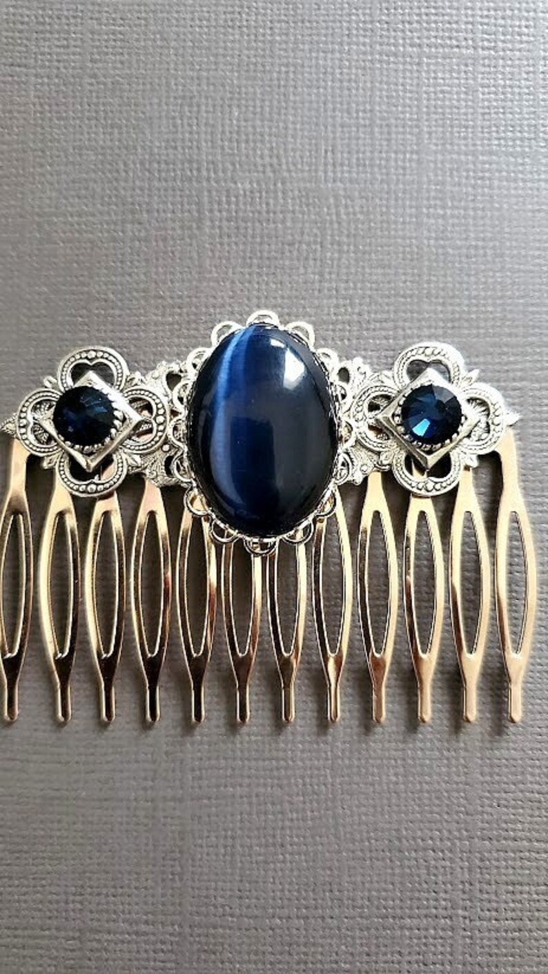 Blue Opal Haircomb | Cats Eye Stone Hair Comb | Navy Cabochon Hairpiece ...