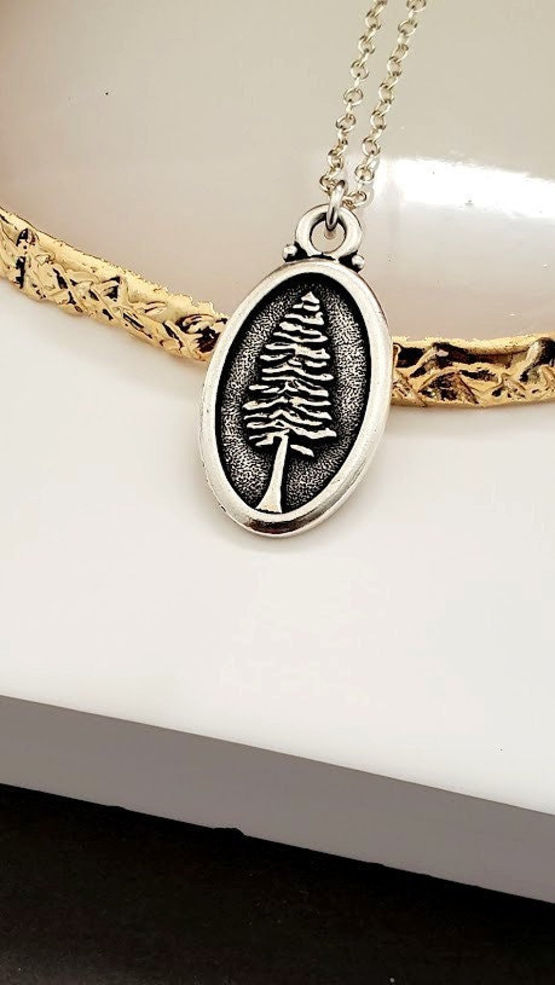 Pine Tree Necklace Nature Silver Pendant Woodsy Jewelry Antique Plant ...