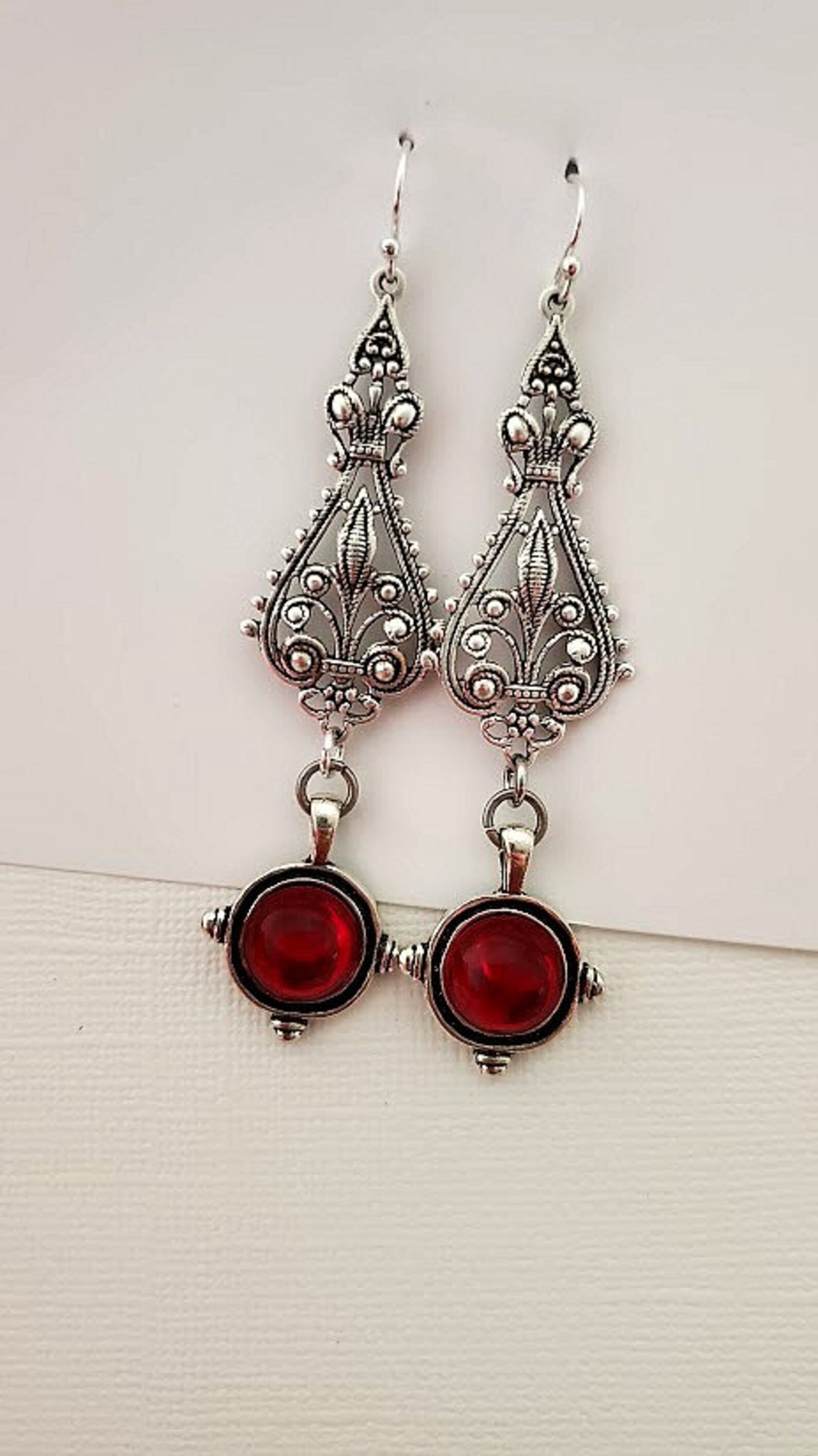 Ruby Red Earrings | Sterling Silver Ear Wires | Red Opal Glass Stone ...