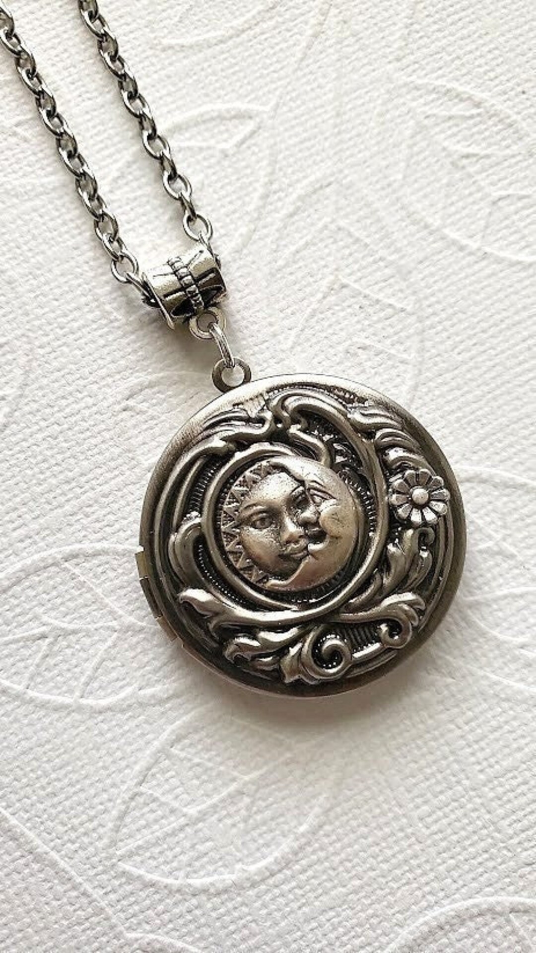 Moon Face Locket | Magical Sun Necklace | Silver Rose Flower Jewelry ...