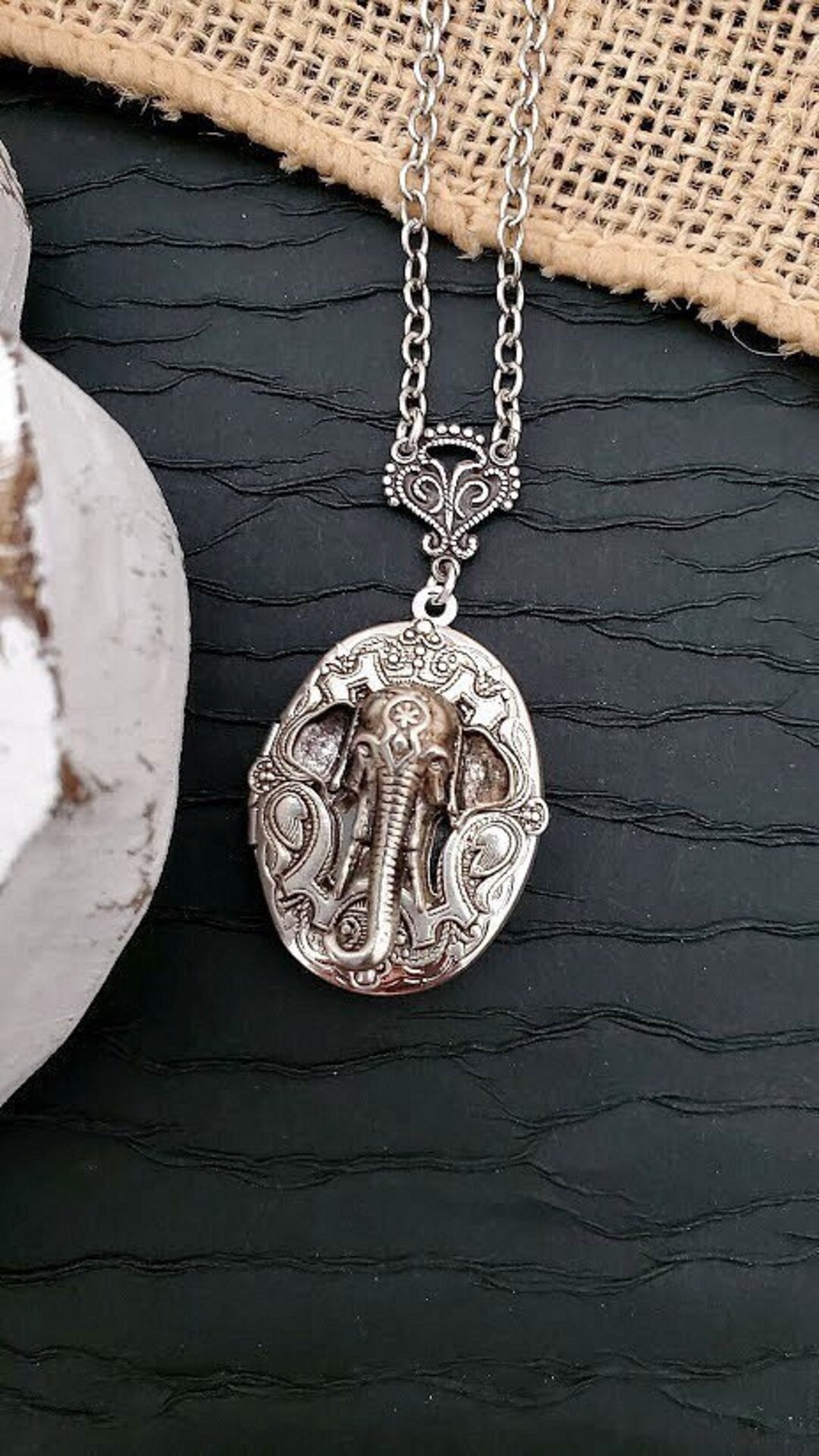 Elephant Head Locket Circus Necklace Animal Zoo Pendant Silver Oval ...