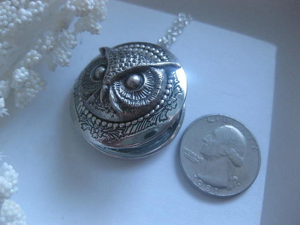 Owl Locket Jewelry Owl Necklace Silver Locket Photo - Etsy