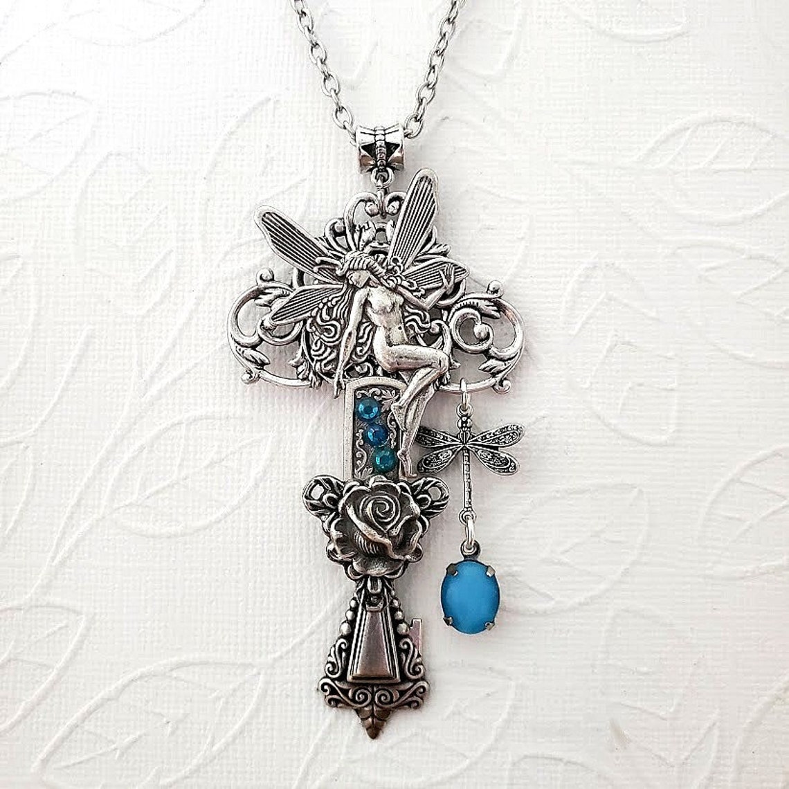 Winged Fairy Necklace Secret Key Magical Figure Fantasy Trendy - Etsy