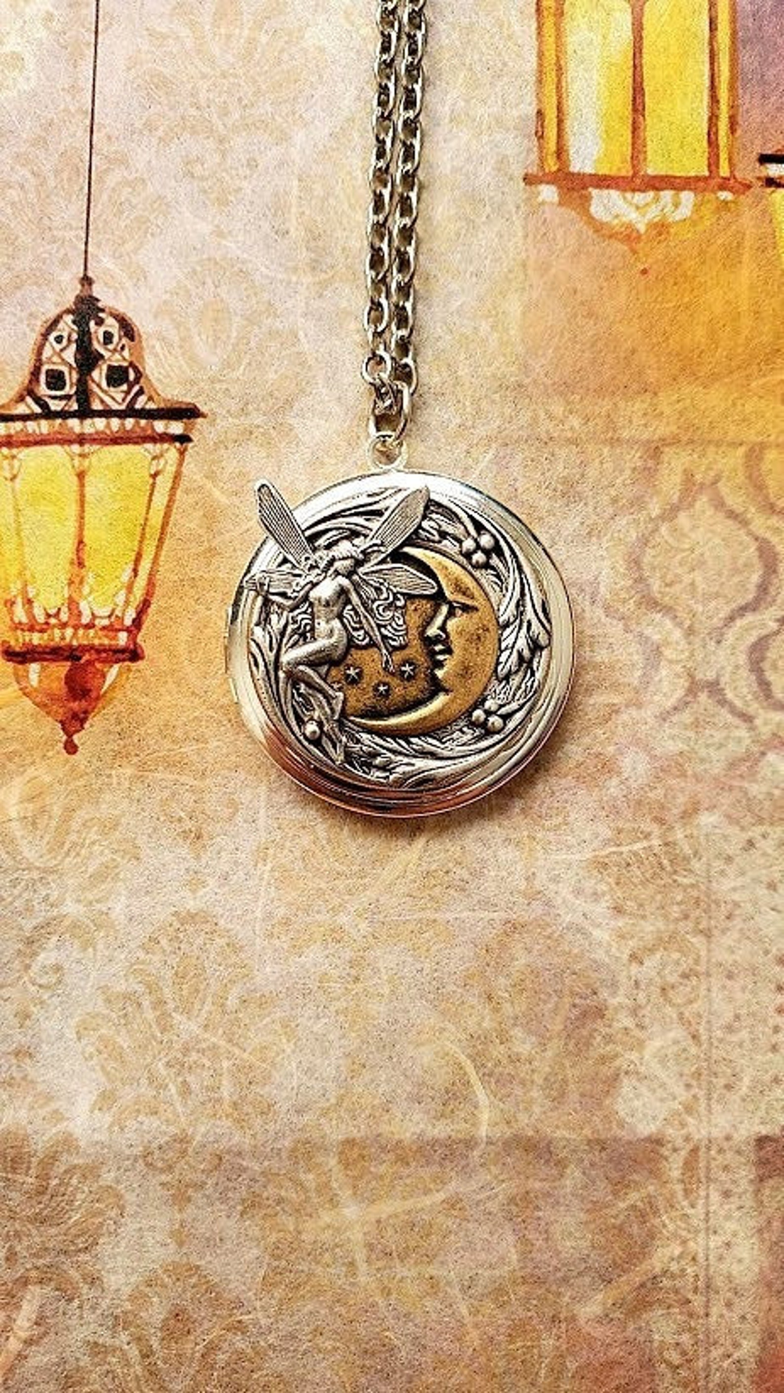 Celestial Silver Fairy Moon Locket Photo Picture Necklace - Etsy