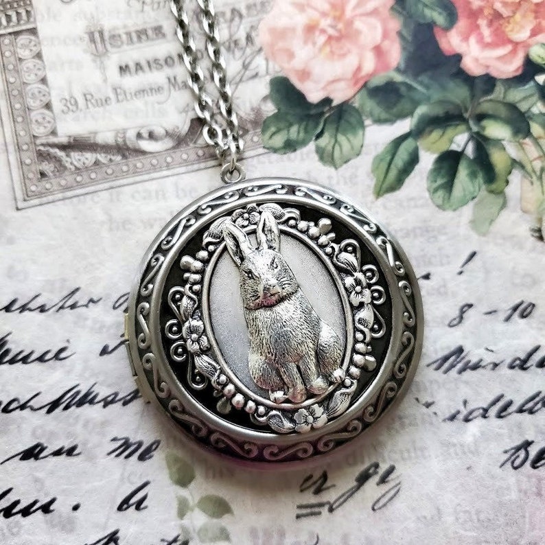 Large Bunny Rabbit Locket Necklace Silver Pill Box - Etsy