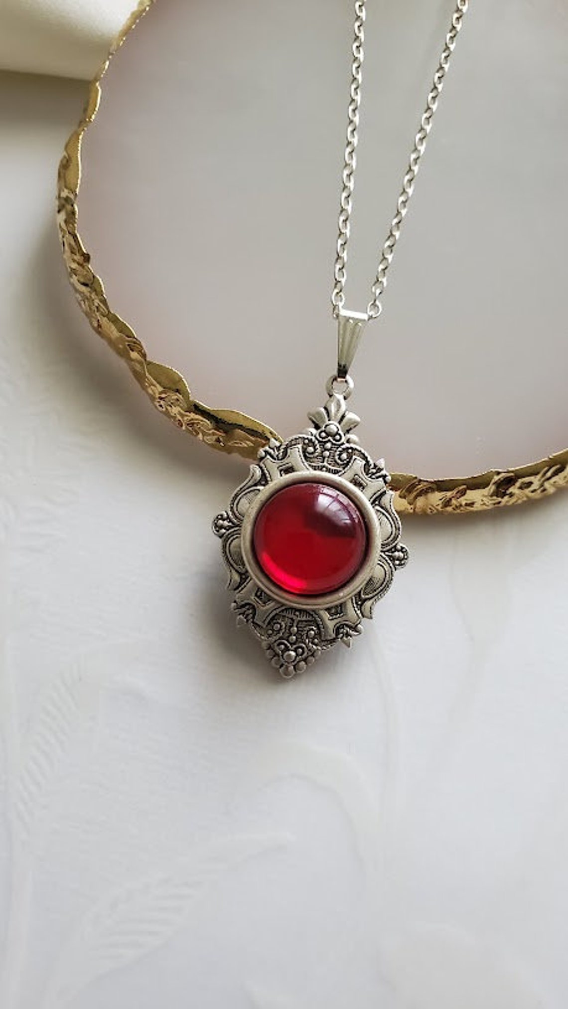 Red Oval Necklace | Ruby Stone Pendant | Silver Jewelry | Red Opal ...