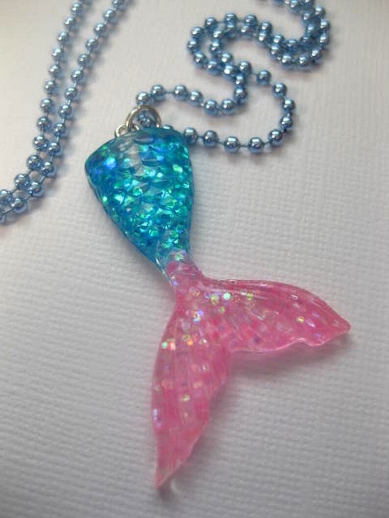 Mermaid Tail Necklace Blue Chain Mermaid Necklace Ball | Etsy