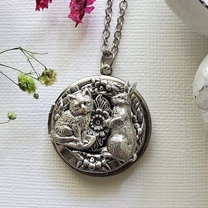 Animal Locket | Bunny and Cat Necklace | Silver Nature Pendant ...