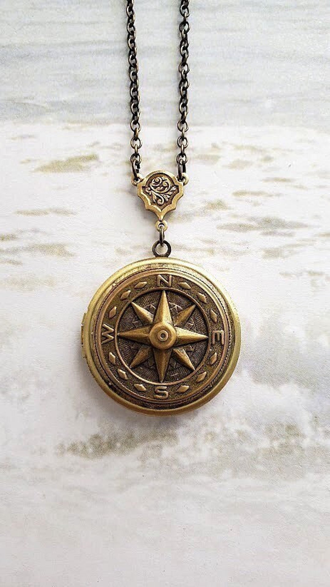 Compass Locket Necklace | True North Locket | Antiqued Brass | Keepsake ...