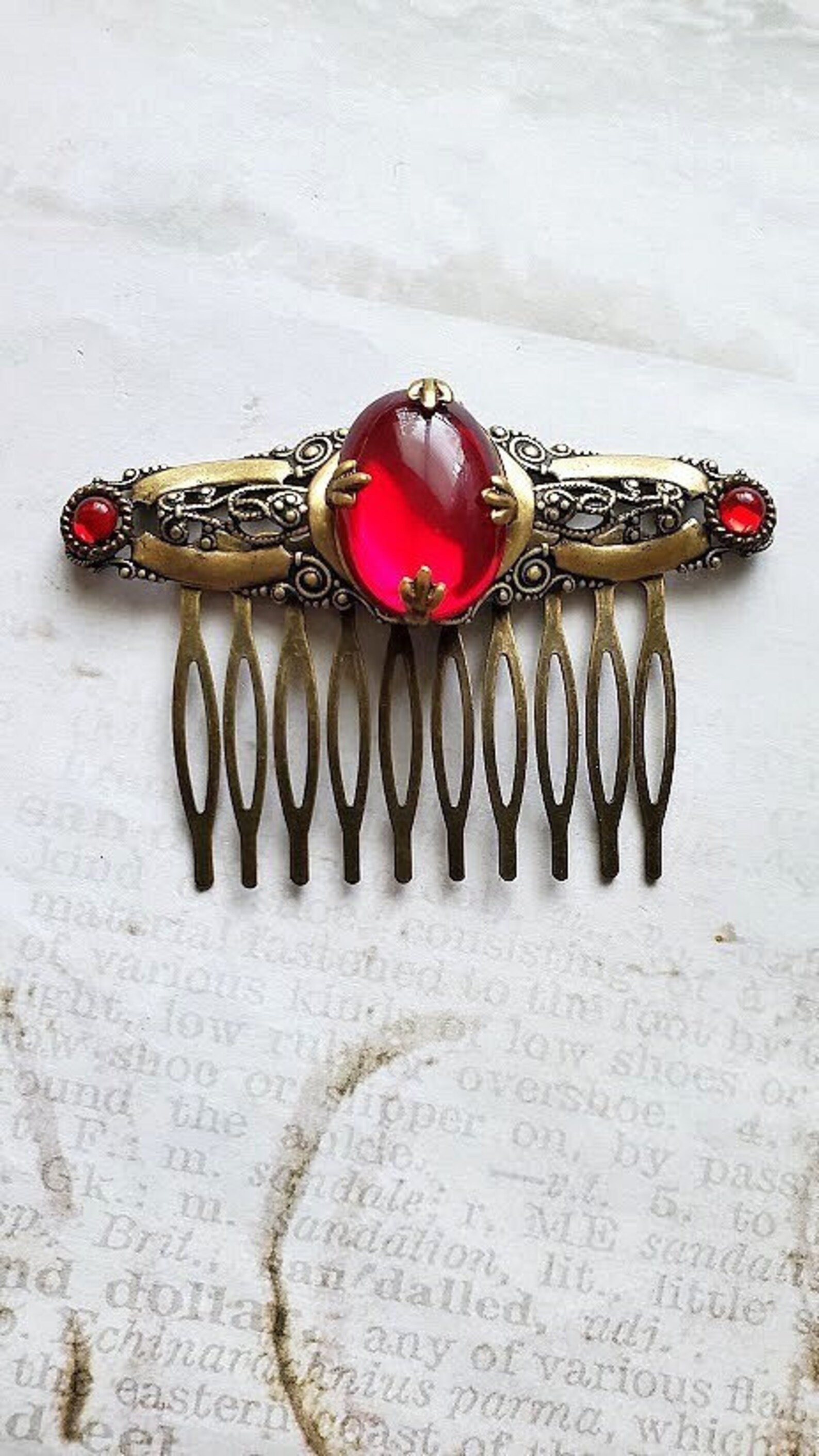 Ruby Hair Comb | Decorative Bronze Haircomb | Red Opal Bridal Hairpiece ...