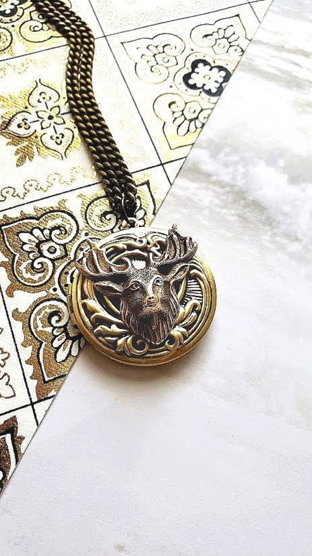 Deer Head Necklace | Deer Locket | Deer Necklace | Vintage Style Locket ...