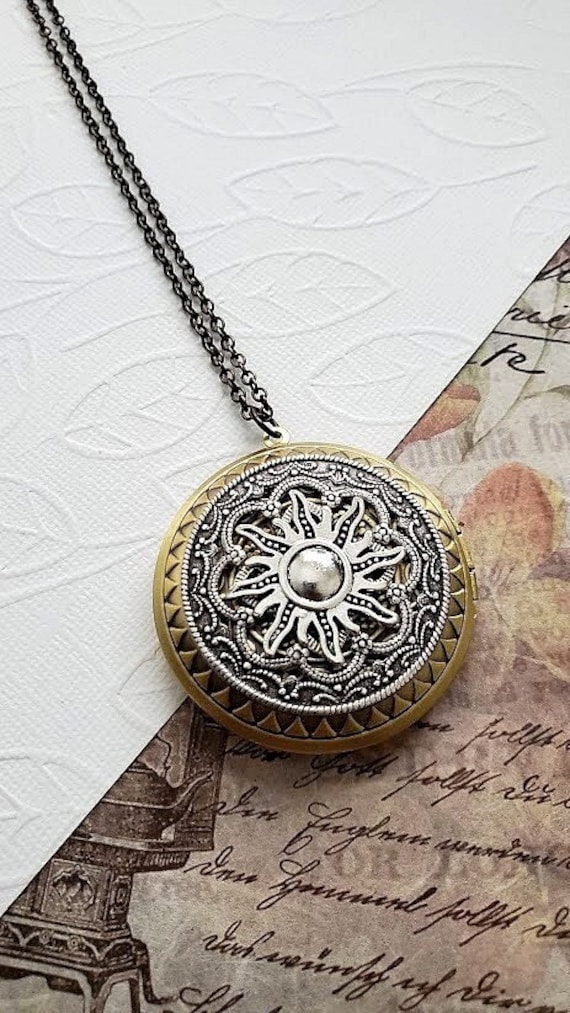 Blazing Sun Astronomy Locket Necklace Large Round Brass Open | Etsy