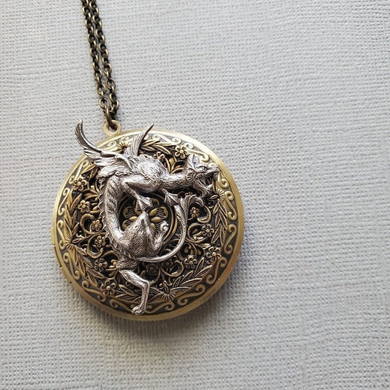 Gargoyle Dragon Pill Box Locket Necklace Trinket Purse - Etsy