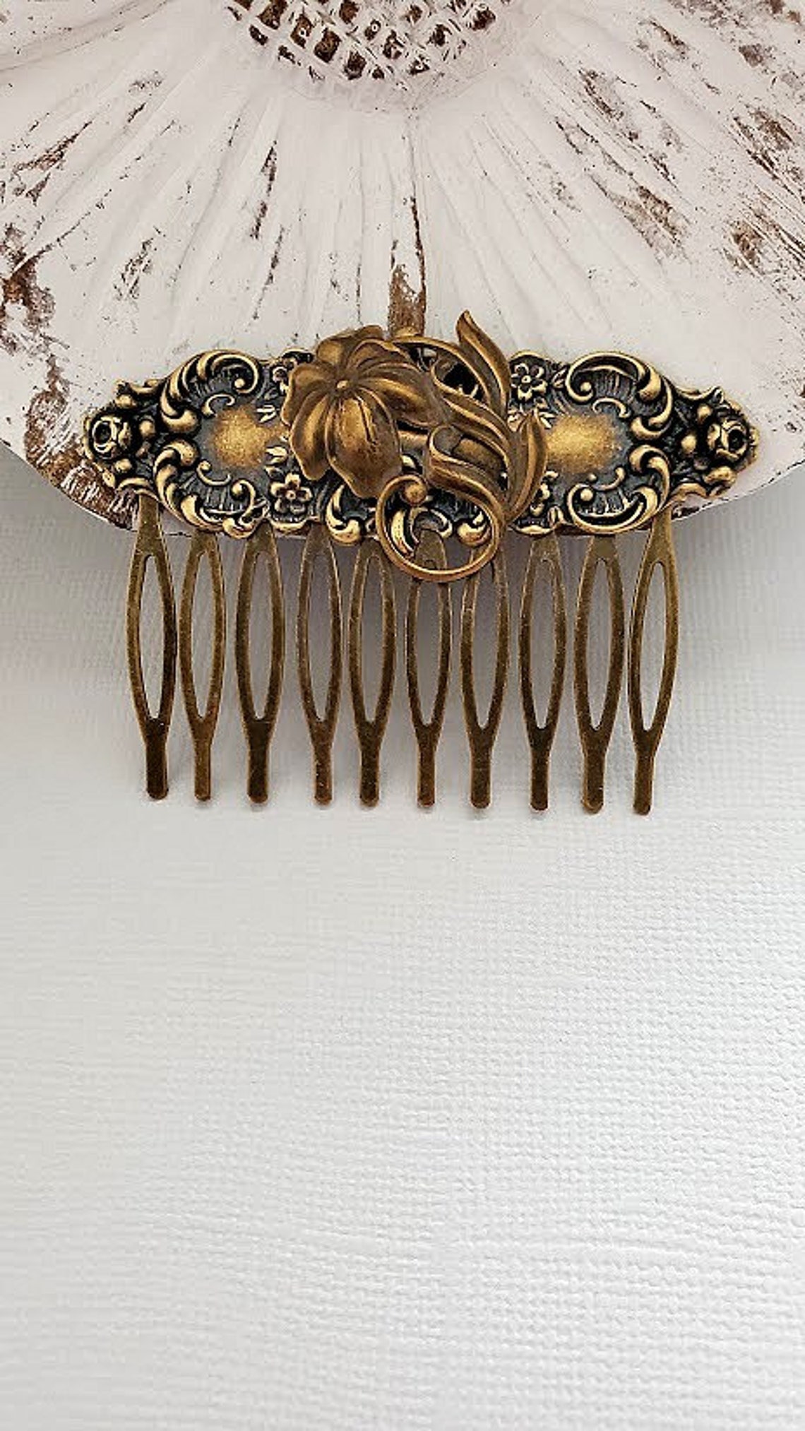 Antique Look Hair Comb | Vintage Bronze Flower Comb | Bridal Nature ...