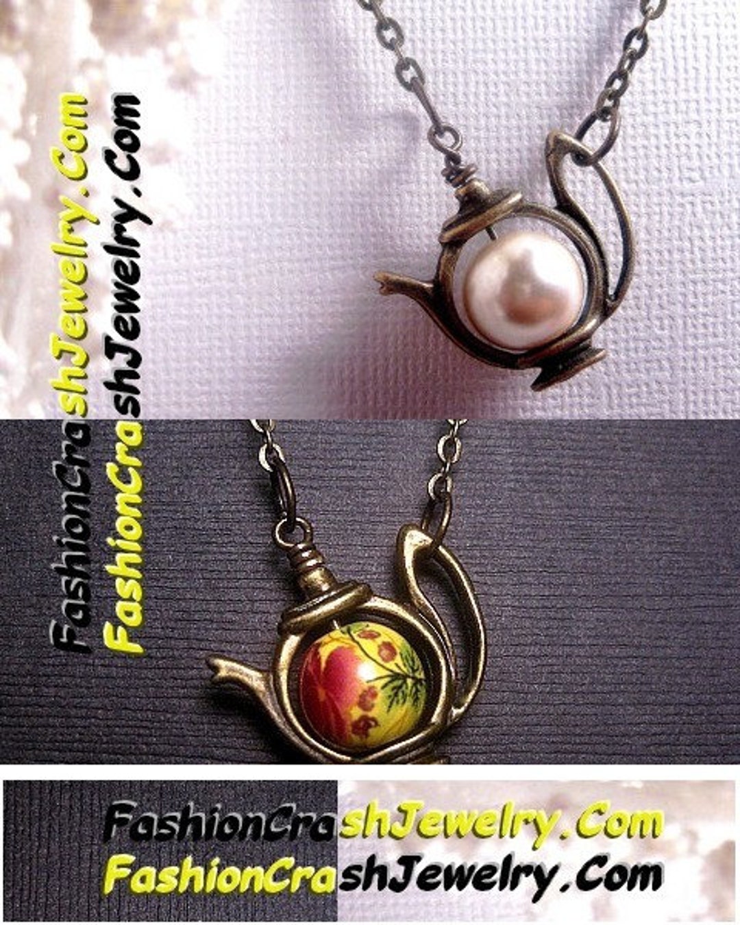 White Satin Pearl Teapot Necklace - Pearl - Tea Charm - Custom Chain ...