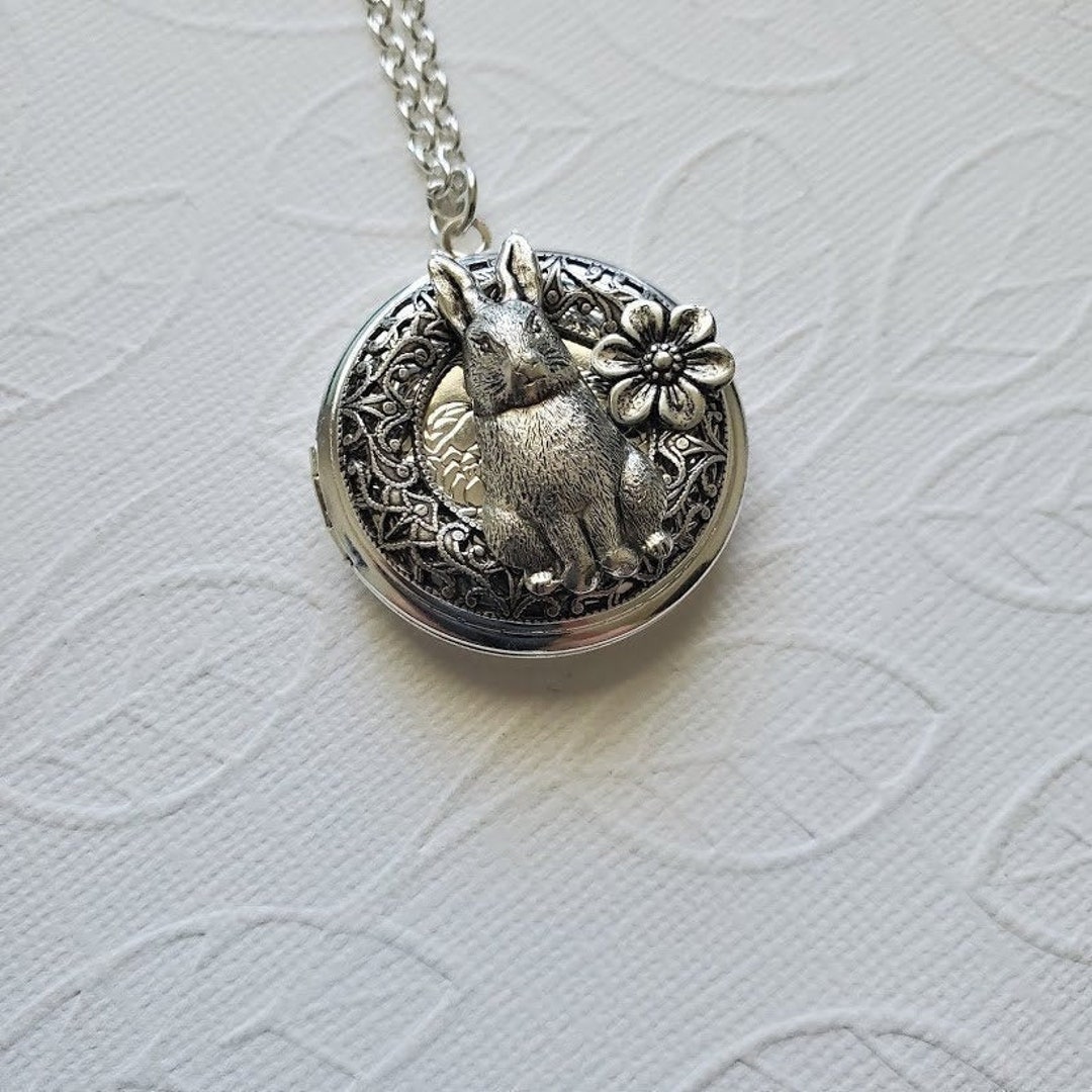 Flower Bunny Rabbit Locket Necklace Nature Jewelry Animal Filigree ...