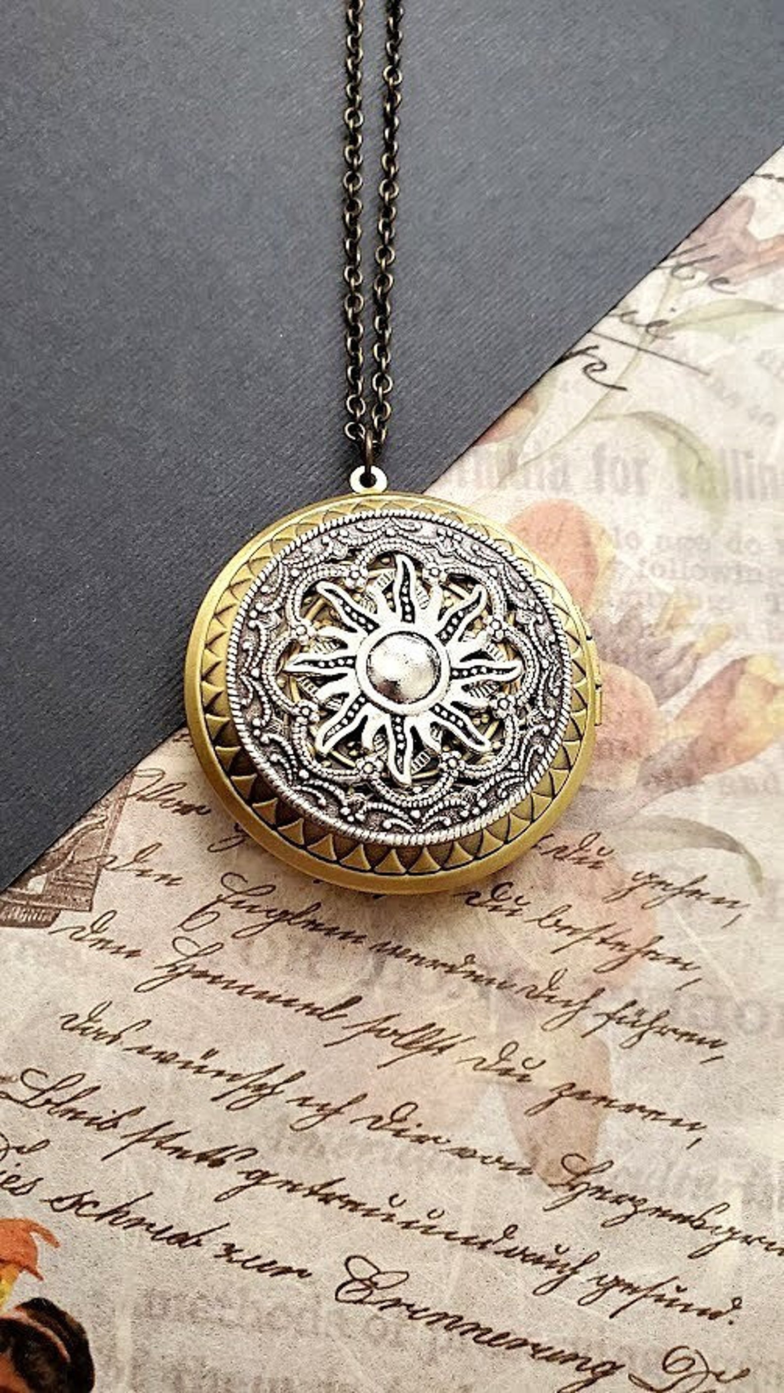 Blazing Sun Astronomy Locket Necklace Large Round Brass Open - Etsy
