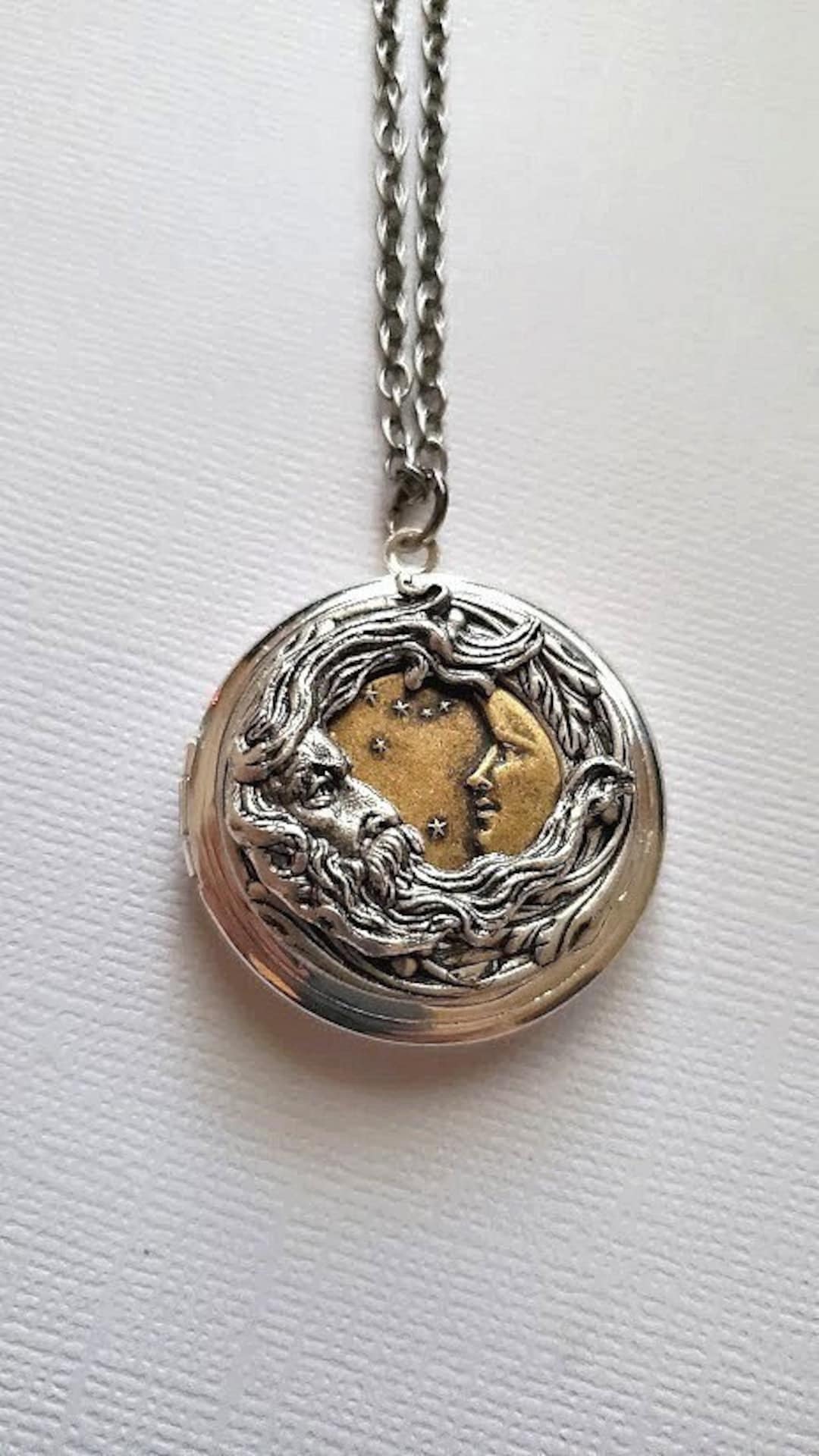 Moon Necklace Moon Face Locket Magical Moon Pendant Magical Double Moon ...