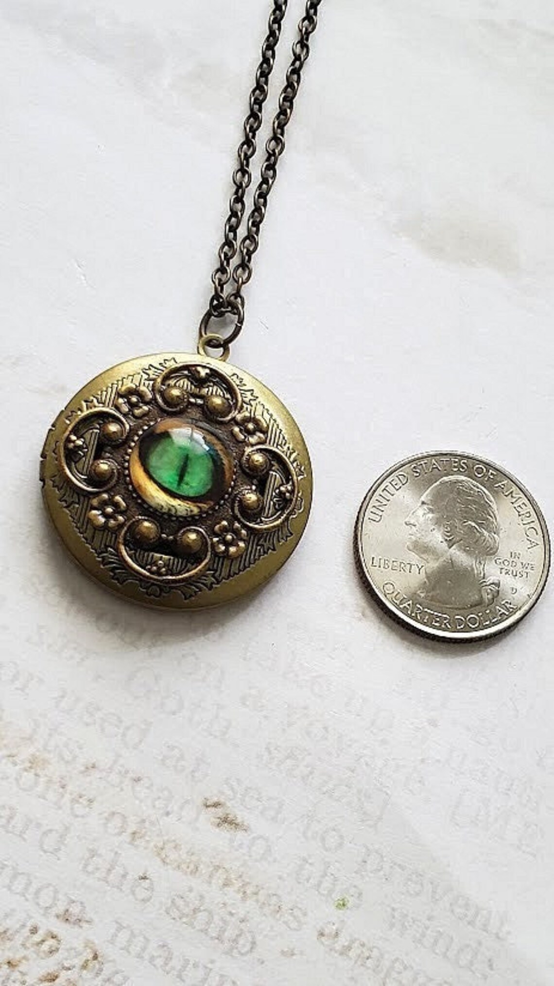 Dragon Eye Locket Green Eye Vintage Necklace Fire Gold - Etsy