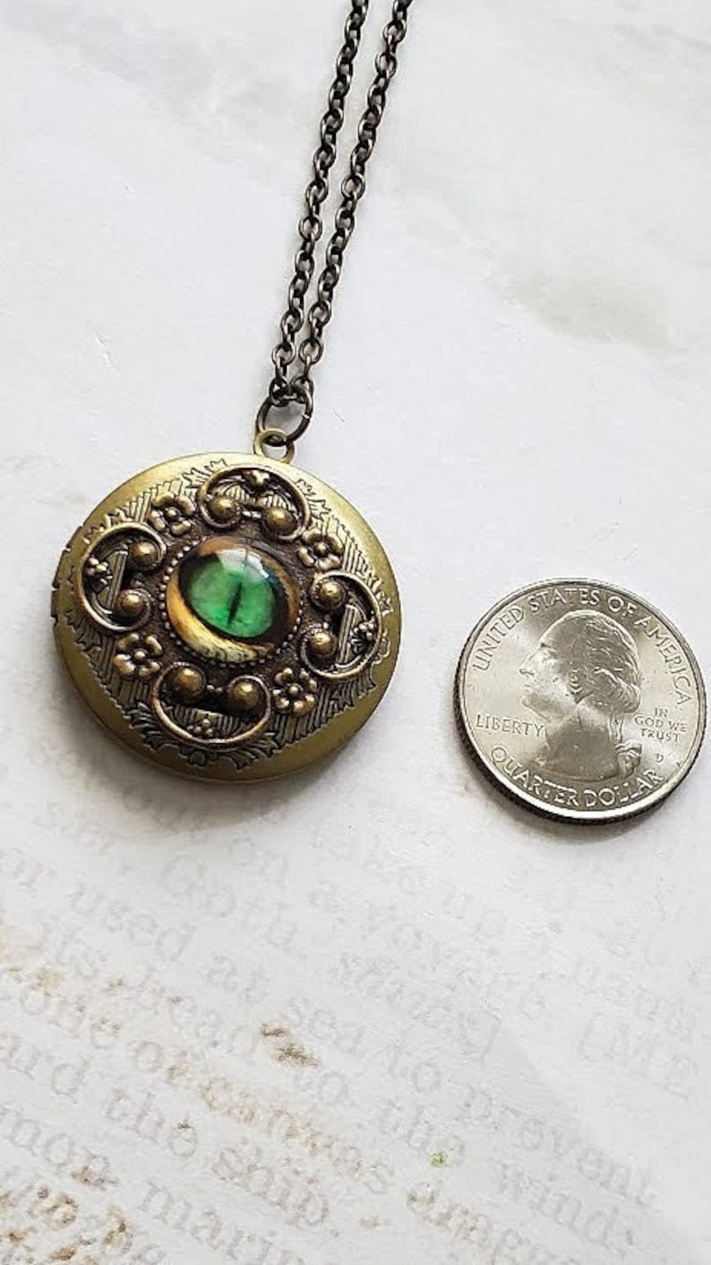 Dragon Eye Locket Green Eye Vintage Necklace Fire Gold - Etsy