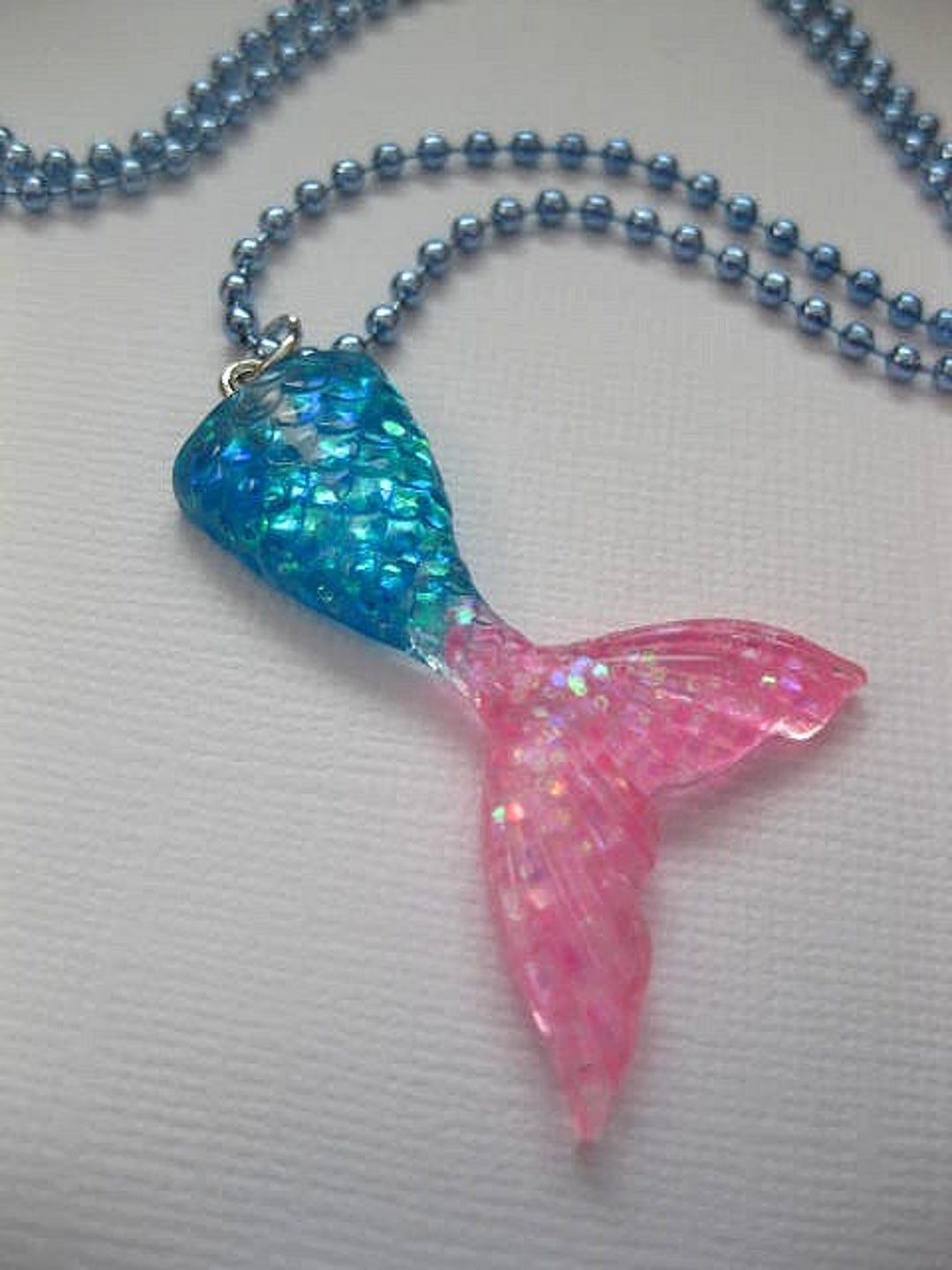 Mermaid Tail Necklace Blue Chain Mermaid Necklace Ball Chain Glitter ...