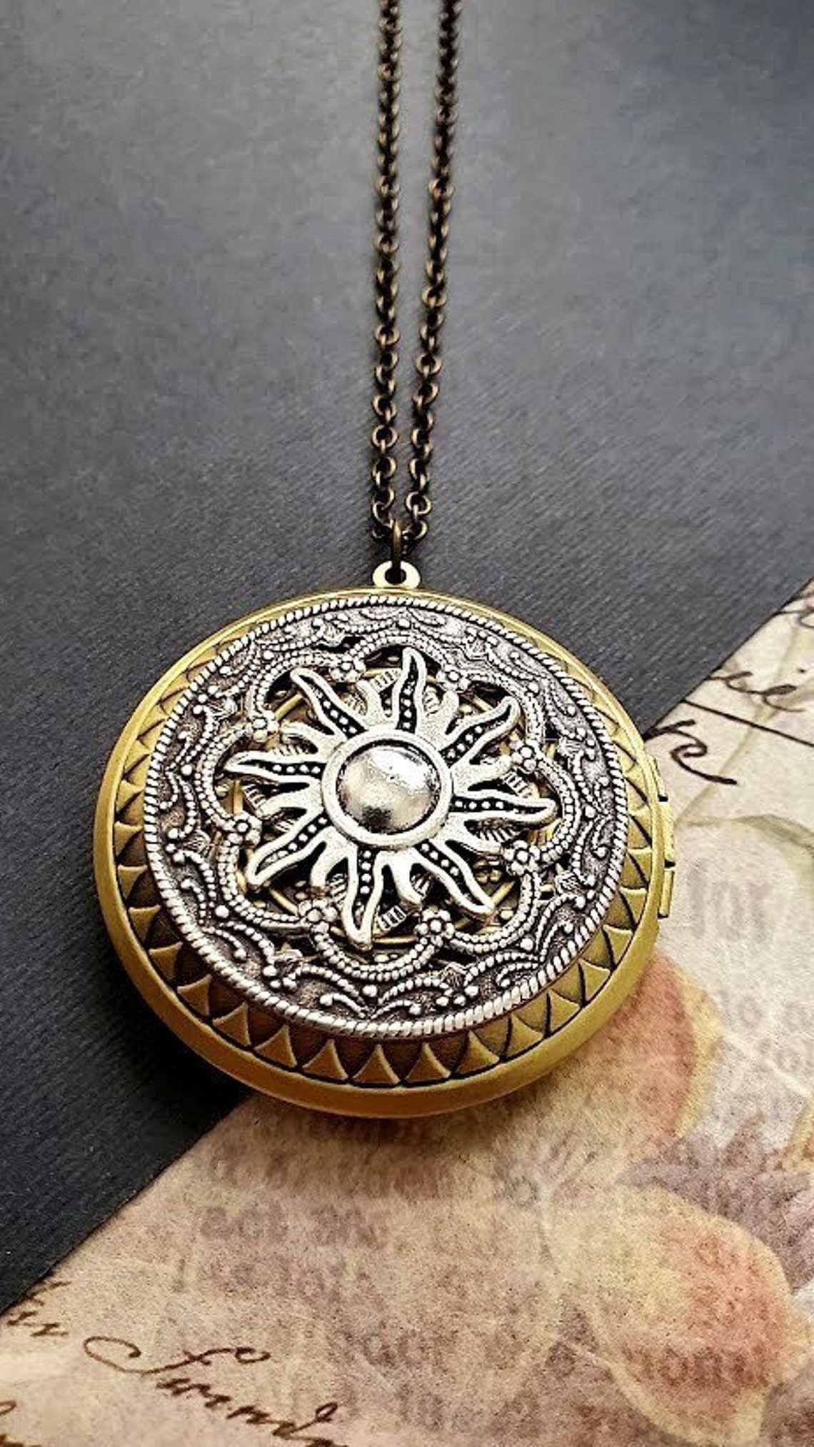 Blazing Sun Astronomy Locket Necklace Large Round Brass Open - Etsy