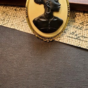 African Lady Brooch Pin | Queen Lady Cameo | Gold Brooch | Black and ...